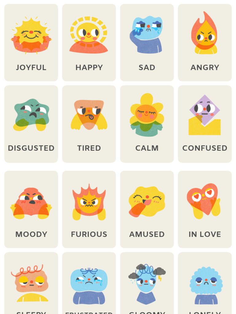 Colorful Playful Emotions Flashcards | PDF