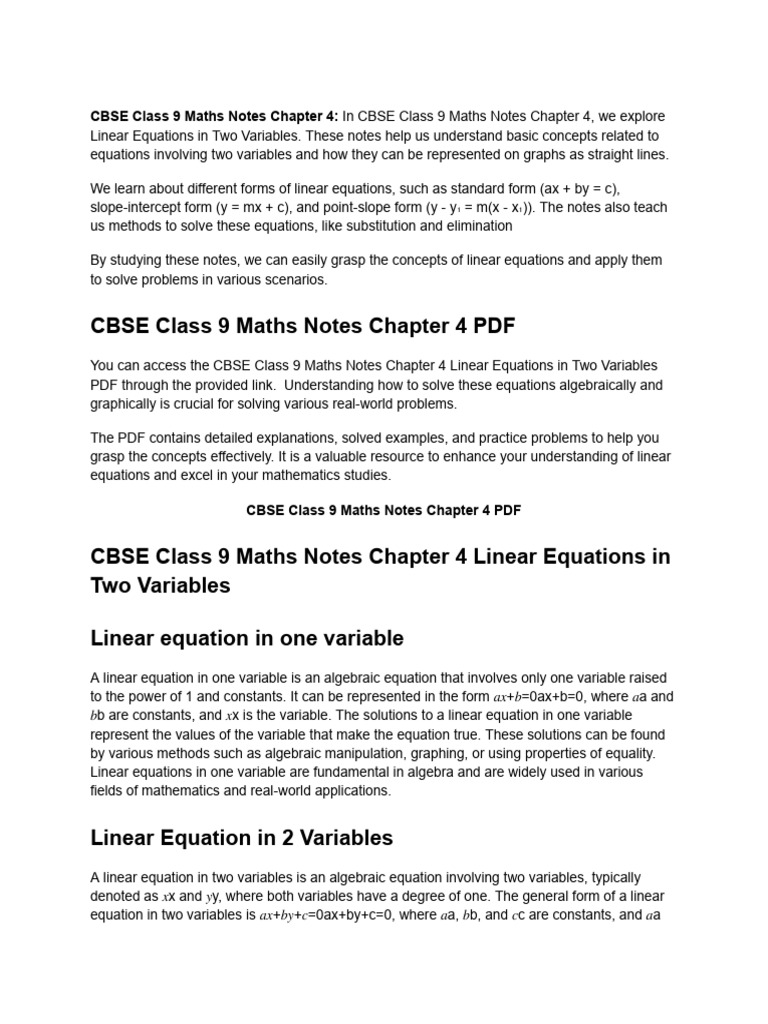 Linear Equation in 2 Variables Maths | PDF | Equations | Variable ...