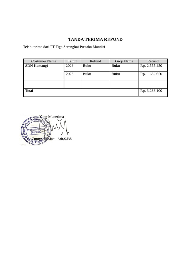 Tanda Terima Refund | PDF