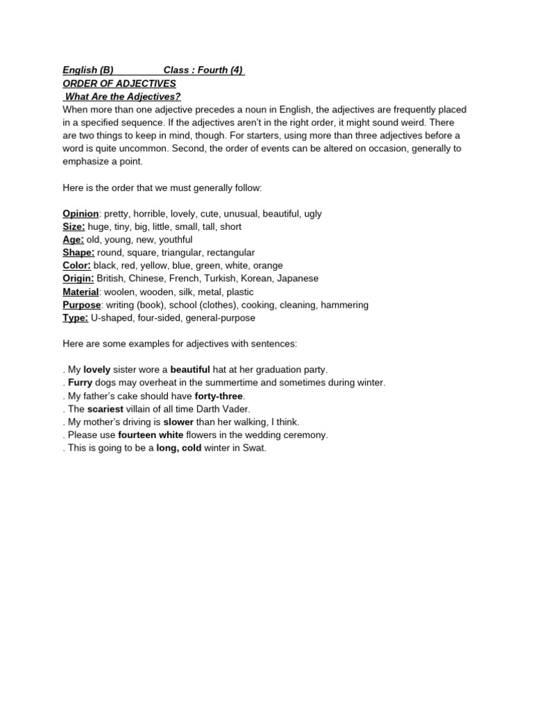 Order of Adjectives | PDF