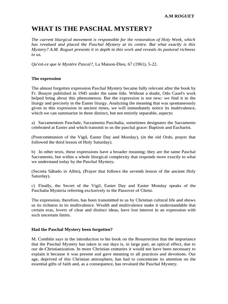What Is The Paschal Mystery? | PDF | Easter | Resurrection Of Jesus