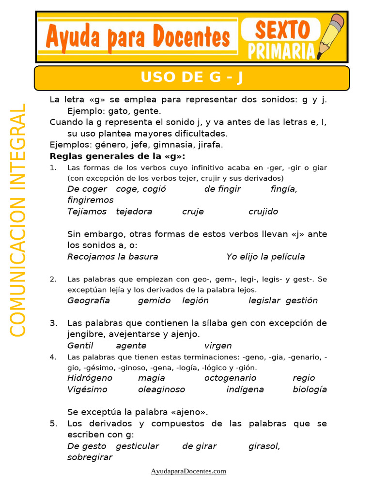 Uso de la G y J en Ortografía Escolar | PDF