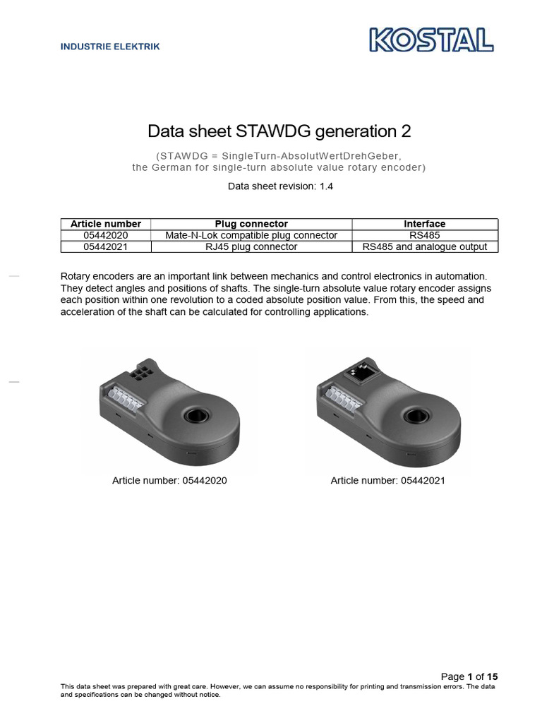 Single-Turn Absolute Rotary Encoder Data Sheet | PDF | Electromagnetic ...