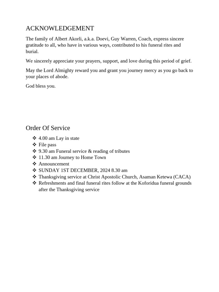 Funeral Service for Albert Akorli | PDF