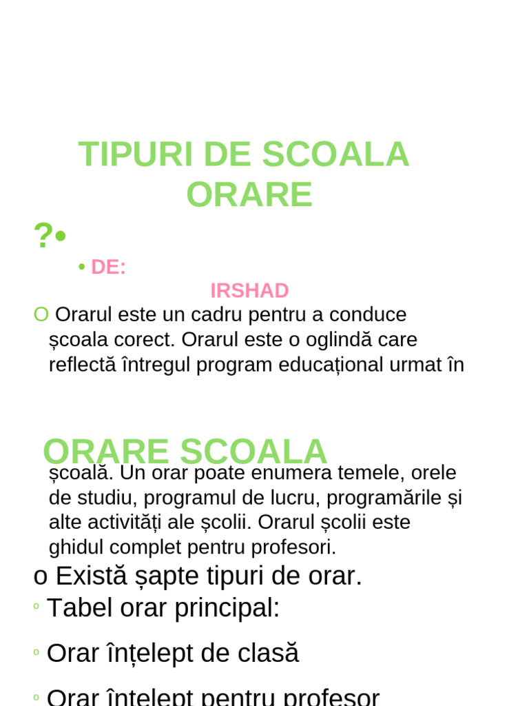Tipuri de Orar Școlar | PDF
