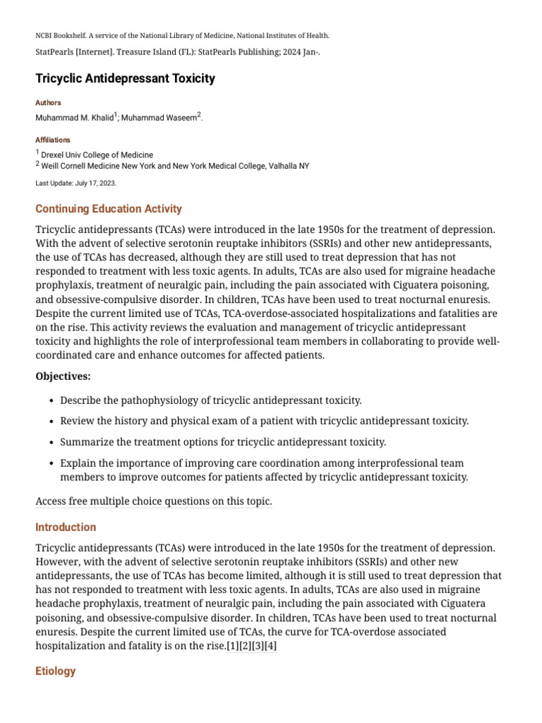 Tricyclic Antidepressant Toxicity | PDF | Antidepressant | Clinical ...