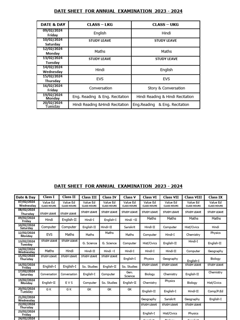 Annual Date Sheet 2023 - 24 | PDF