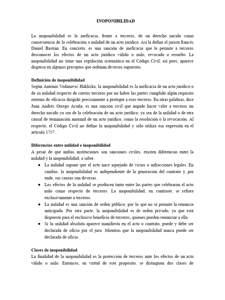 INOPONIBILIDAD | PDF | Nulo (ley) | Justicia