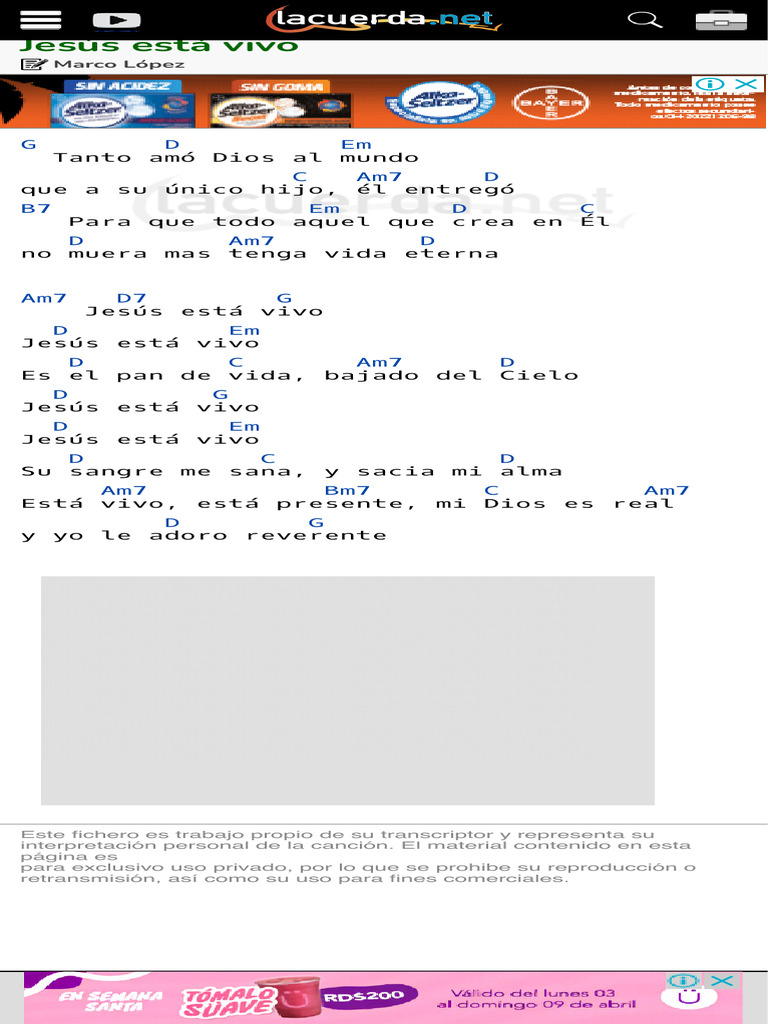 JESUS ESTA VIVO, Marco López Acordes | PDF