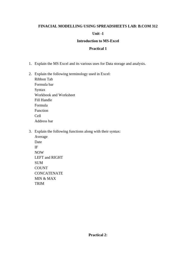 Excel Financial Modelling Lab Guide | PDF