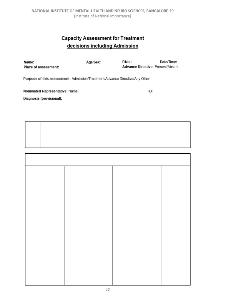Mental Capacity Assessment Form | PDF | Psychiatry | Disability