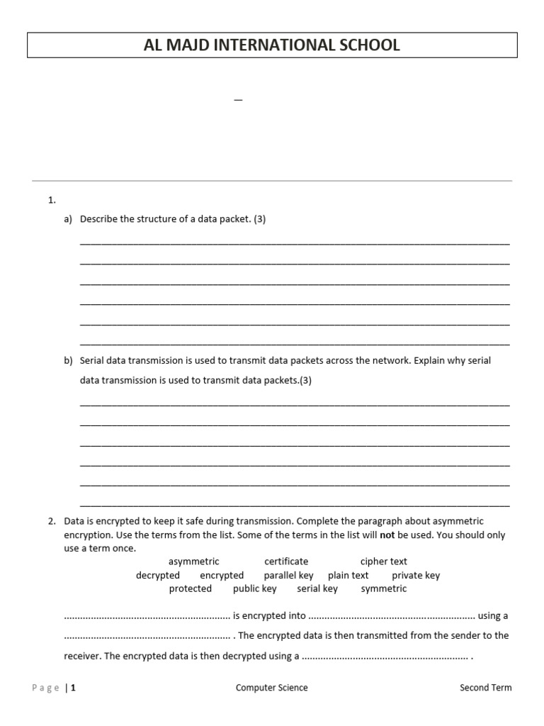 CS-G8-ST-Revision Worksheet-Ch2&3 | PDF | Encryption | Public Key ...