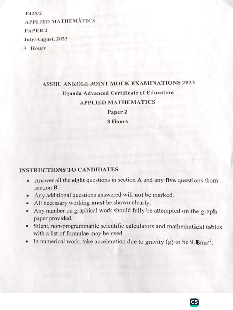 Asshu Ankole Joint Mock Examinations Uace Pure Mathematics Paper 1 | PDF