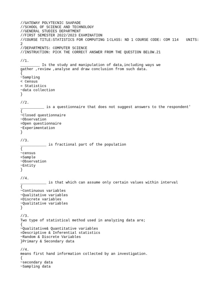 COM 114 NEW | PDF | Computing | Statistics