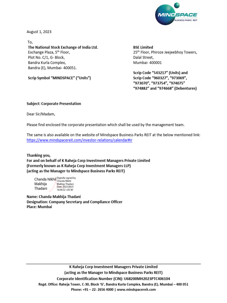 Mindspace REIT Investor Presentation | PDF | Securities (Finance ...