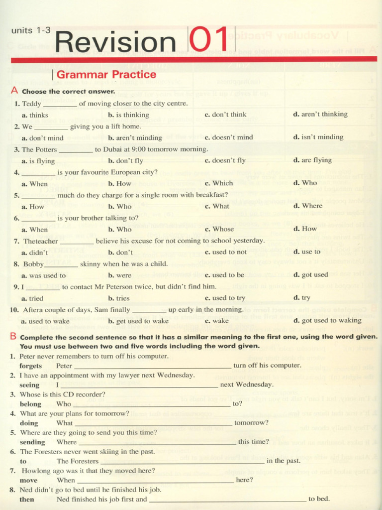 Objective. Grammar and Vocabulary Revision. B1 - B2. | PDF