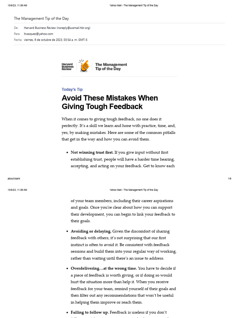 Giving Feedbak - Harvard Business Review | PDF