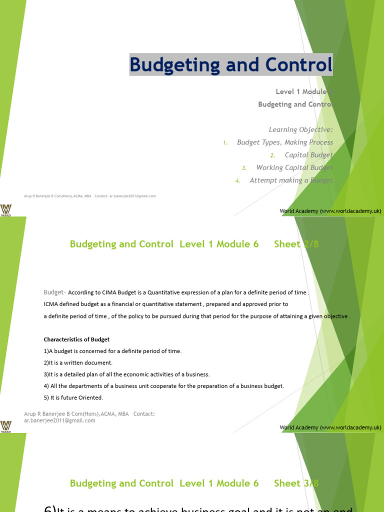 L 1 M 6 Budgetary Control | PDF | Budget | Business
