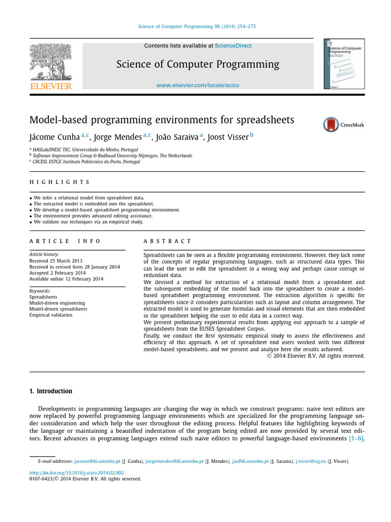 Model-Based Programming Environments For Spreadsheets (Jacome Cunha ...