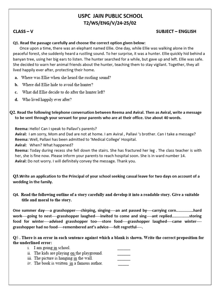 Resource 20250124084357 Worksheet of Term 2 Class - V 250125 134925 ...
