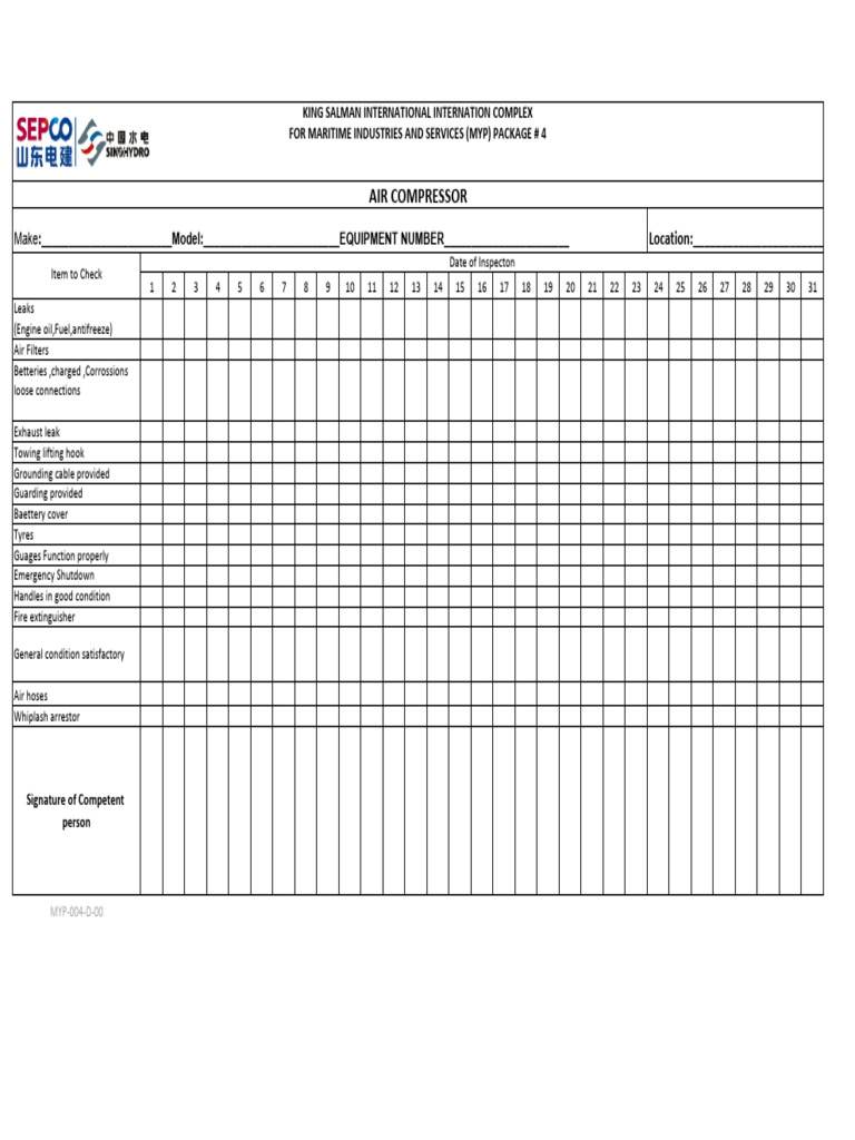 AIR COMPRESSOR checklist | PDF