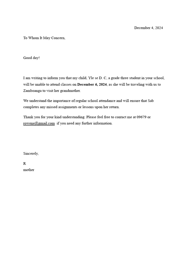 Sbb Excuse Letter Format | PDF