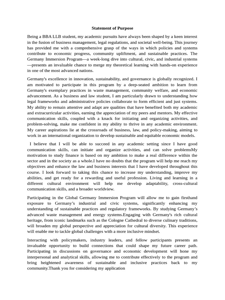 Statement of Purpose | PDF | Governance | Policy