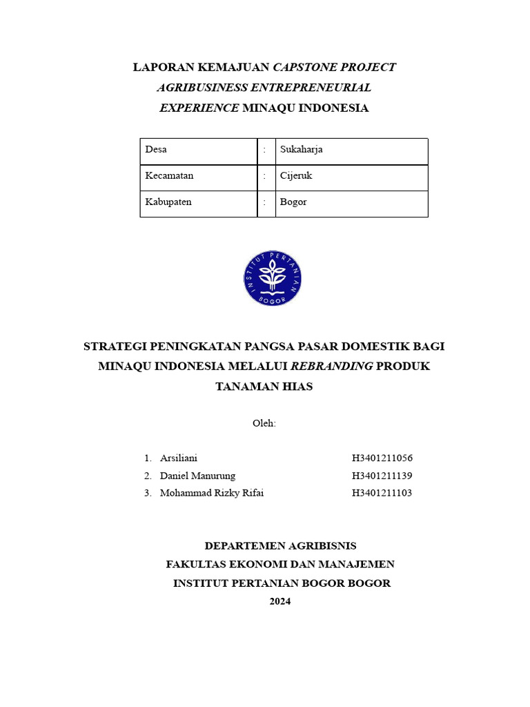 Laporan Kemajuan Kegiatan Capstone Minaqu Kelompok 4 | PDF