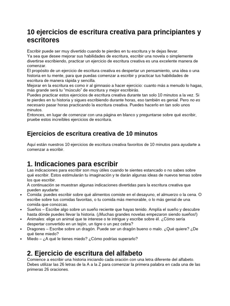 10 Ejercicios de Escritura Creativa | PDF | Escritura