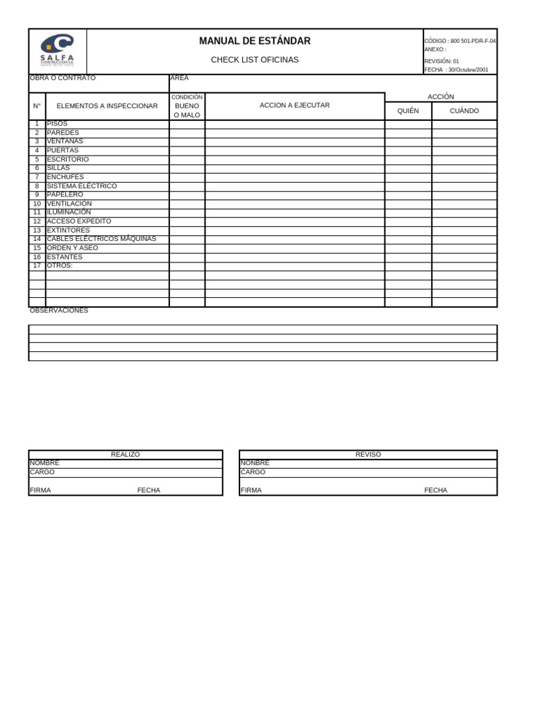 CheckList-INST.-FAENAS | PDF | Higiene | Baño