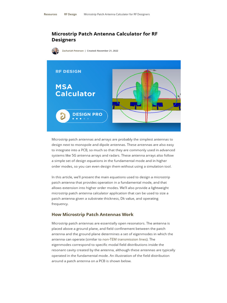 Microstrip Patch Antenna Calculator For RF Designers | PDF | Antenna ...