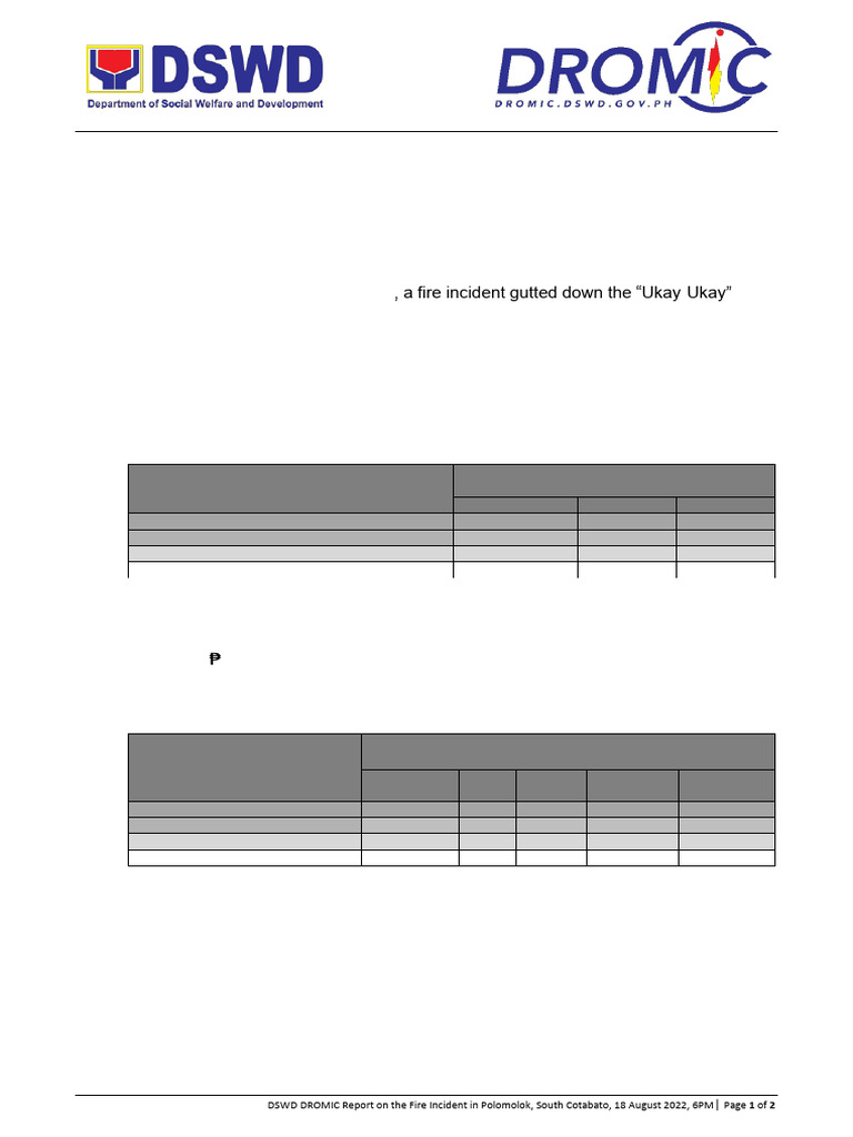 DSWD DROMIC Report: Polomolok Fire Incident | PDF | Disasters ...