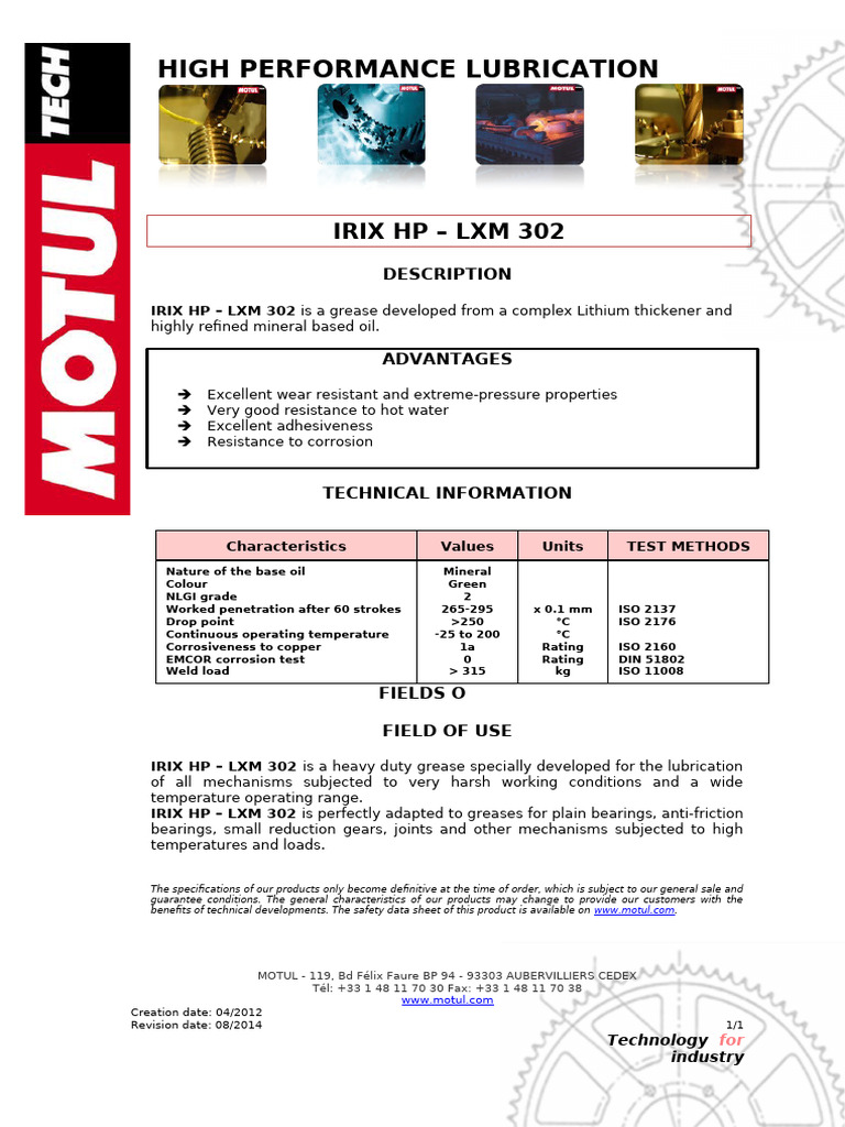 Irix HP LXM 302 TDS - Eng | PDF | Mechanical Engineering | Materials