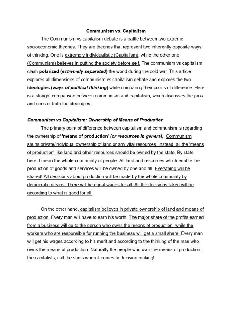 Communism vs Capitalism: Key Differences | PDF | Capitalism | Communism
