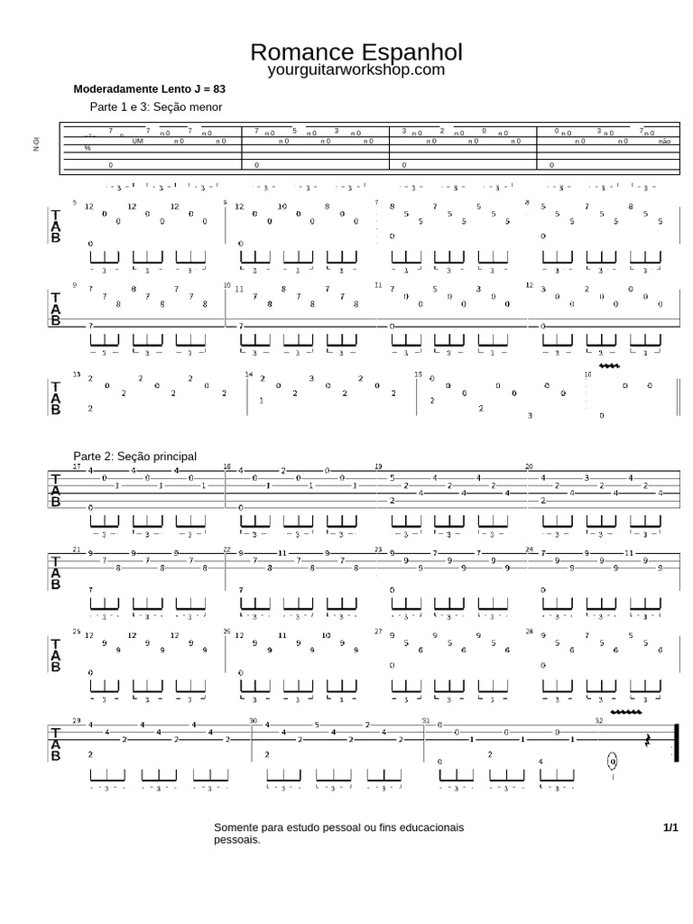 Romance Espanhol (Romanza) Tab de Violão PDF | PDF