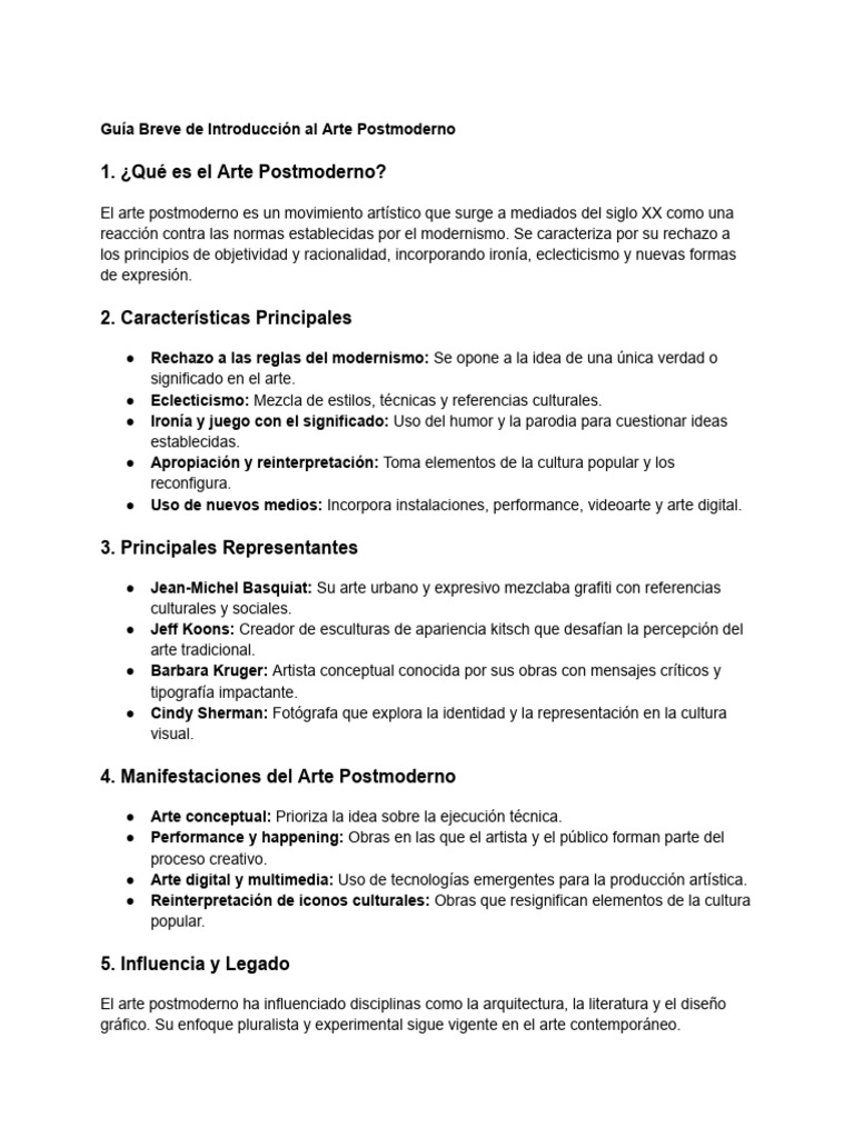 Guía Breve de Introducción Al Arte Postmoderno | PDF