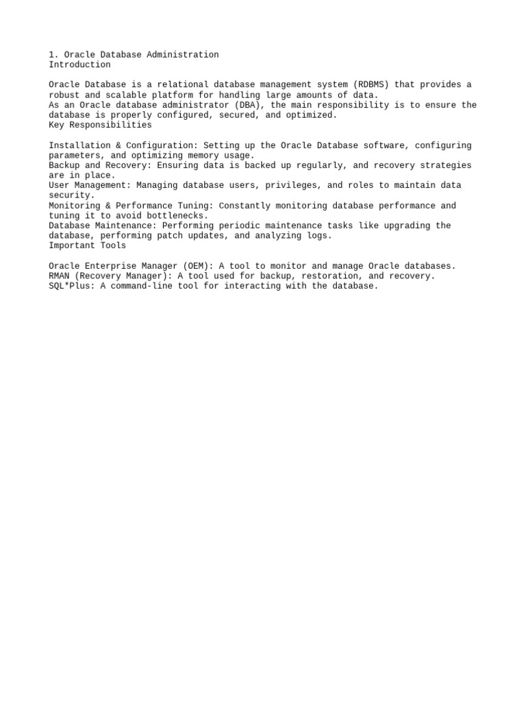 Oracle Database Administration | PDF Oracle Database Administration | PDF