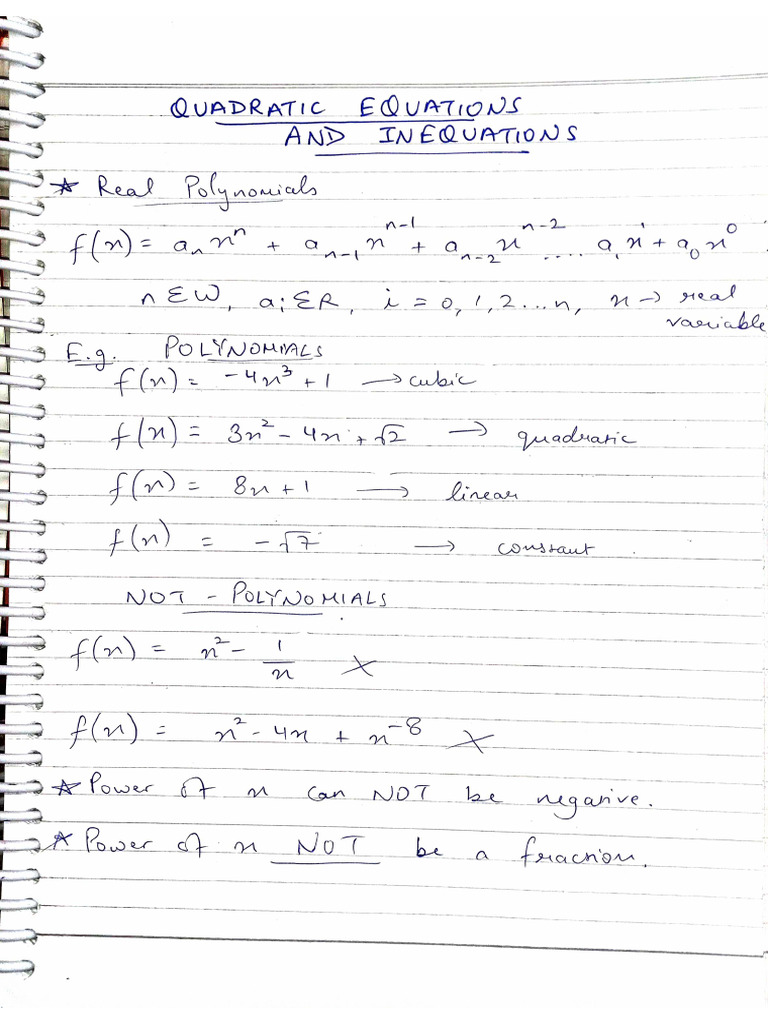 Quadratic Equations Notes | PDF