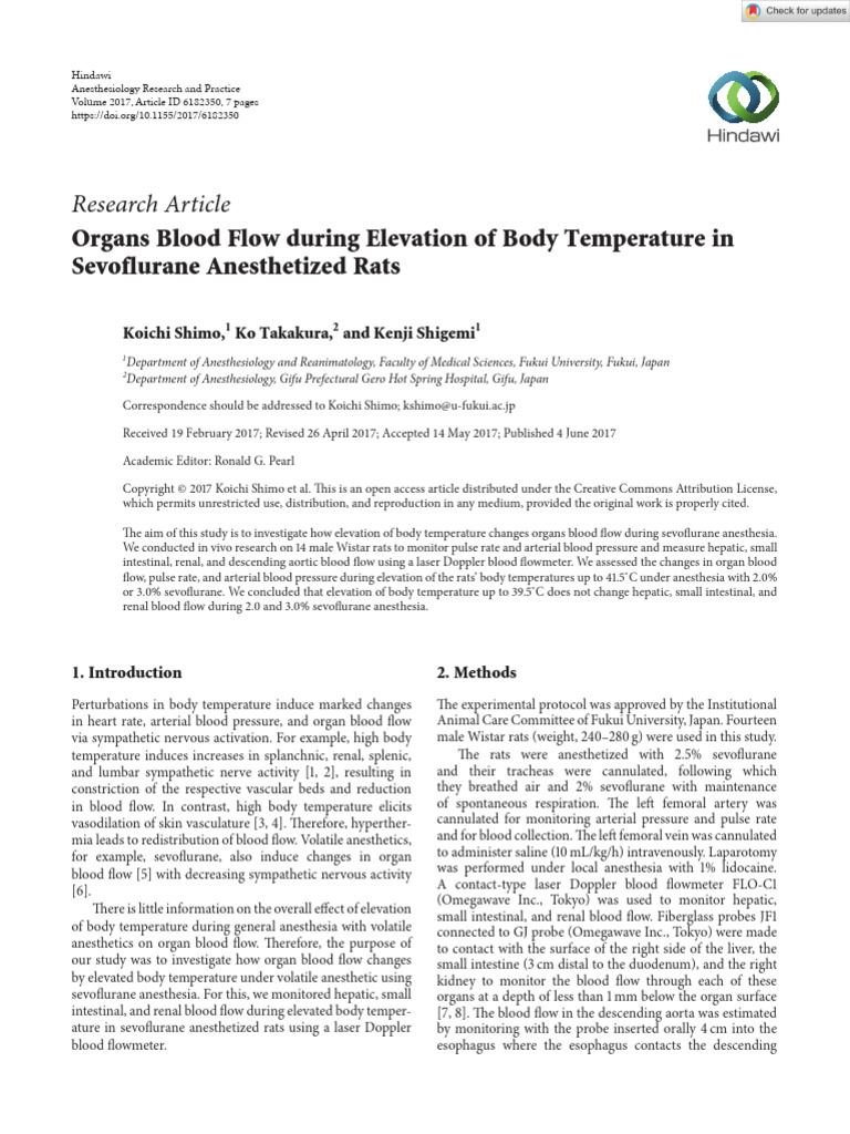 Anesthesiology Research and Practice - 2017 - Shimo - Organs Blood Flow ...