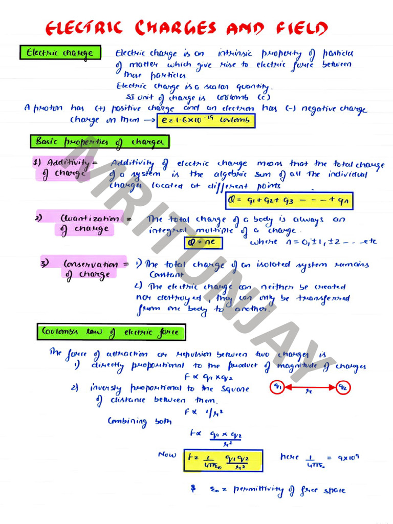 CHAPTER-1 ELECTRIC FIELDS AND CHARGES OLD NOTES | PDF | Force ...