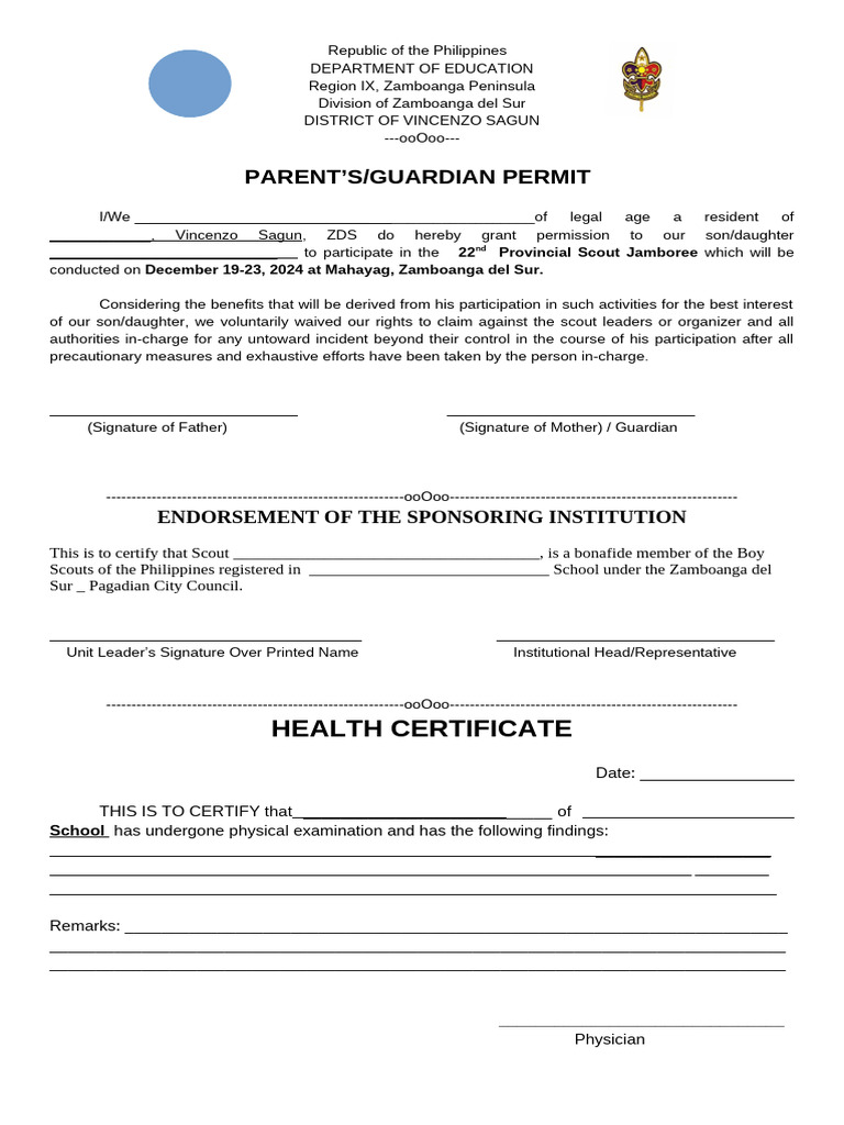 parents consent | PDF | Outdoor Recreation Organizations | Youth Organizations