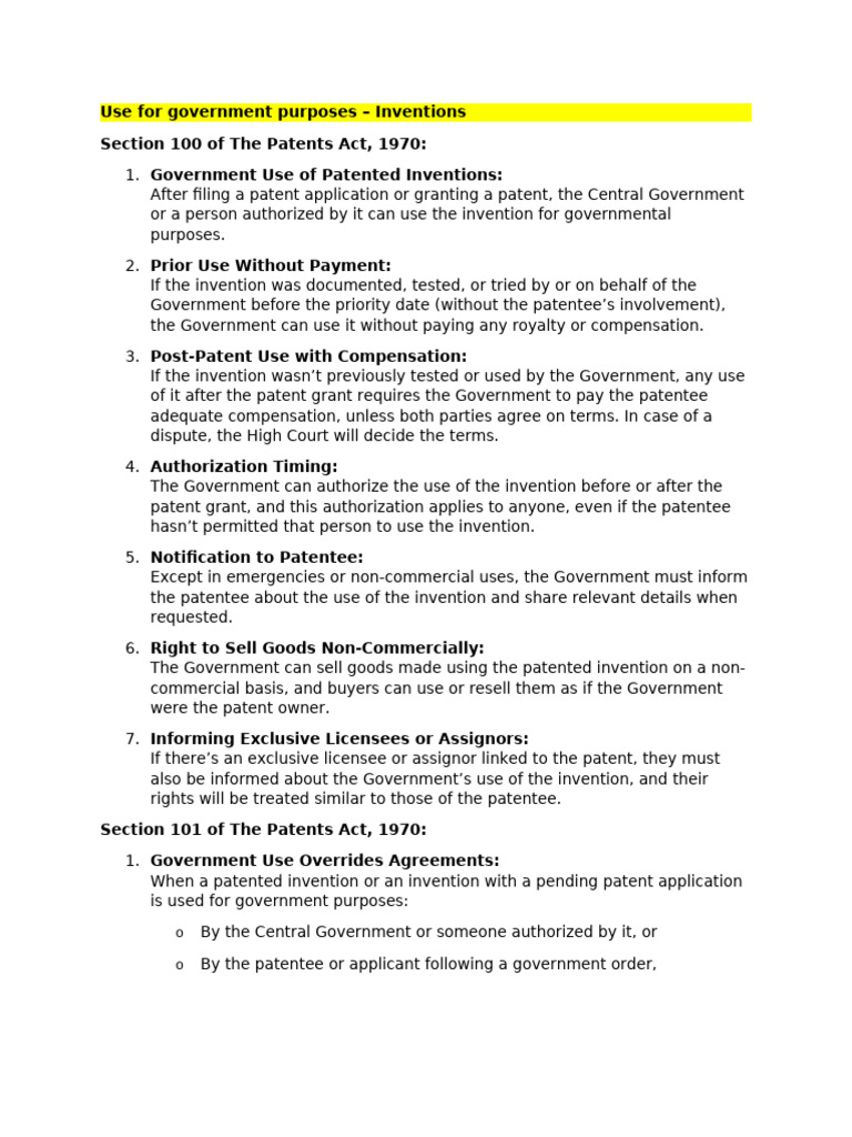 Government Use of Patented Inventions | PDF | Patent | Glossary Of ...