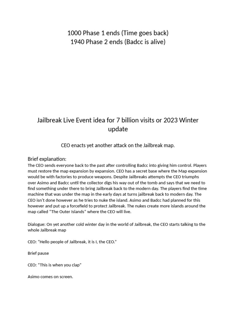 Jailbreak Winter 2023 Live Event Update | PDF