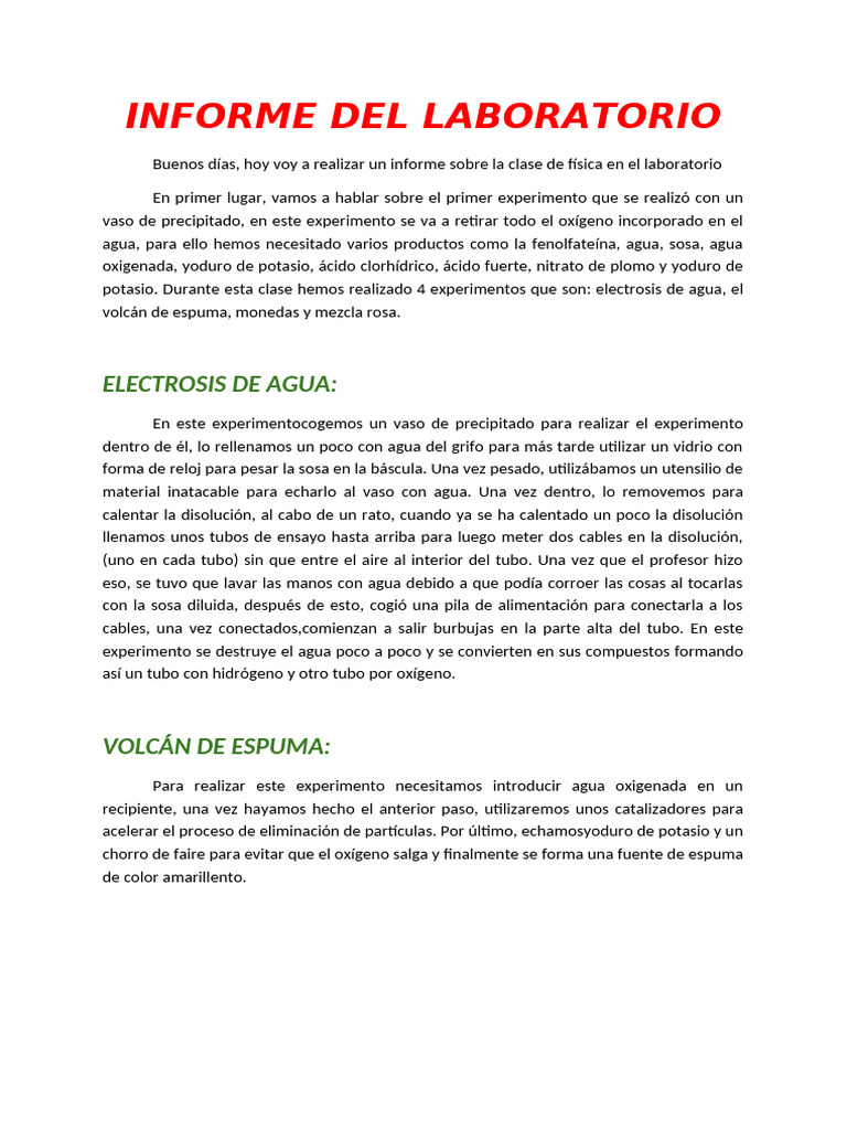 Informe Laboratorio | PDF | Agua | Ácido clorhídrico