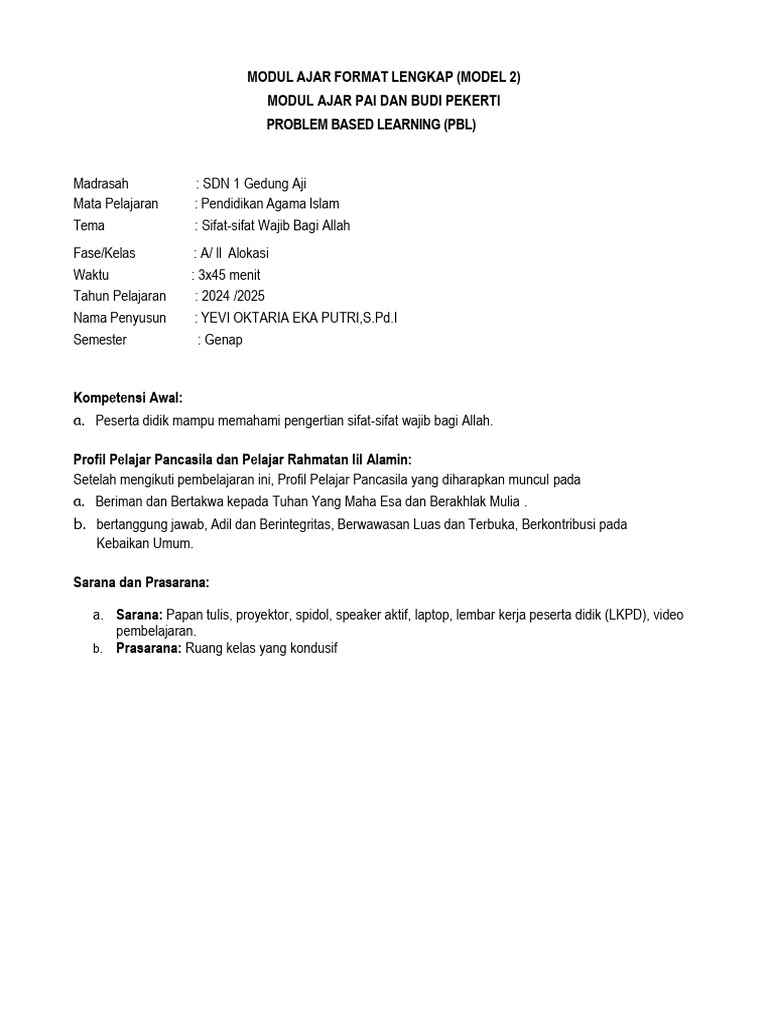 Tugas 5 - Penyusunan Modul Ajar PBL - Yevi | PDF