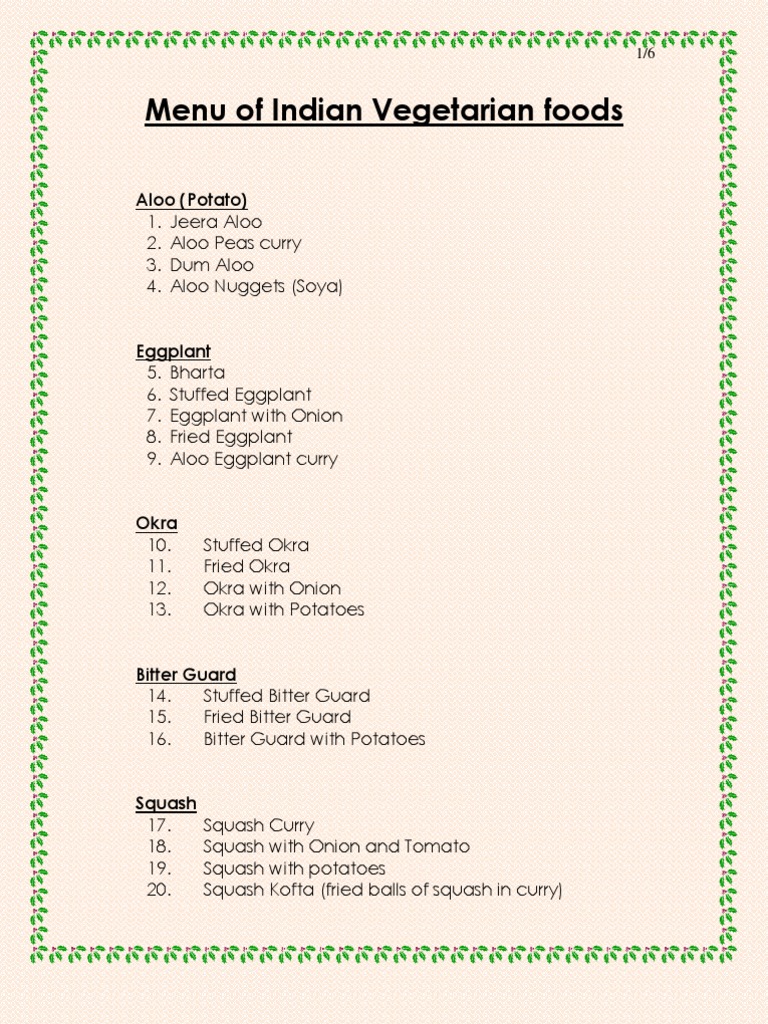 Indian vegetarian menu guide under 40 chars | PDF | Indian Cuisine | Curry