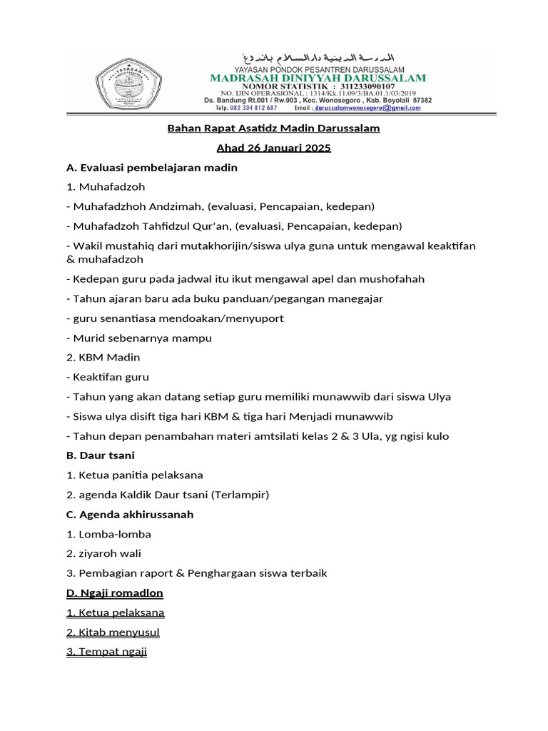 Bahan Rapat ahad 26 jan 2025 | PDF