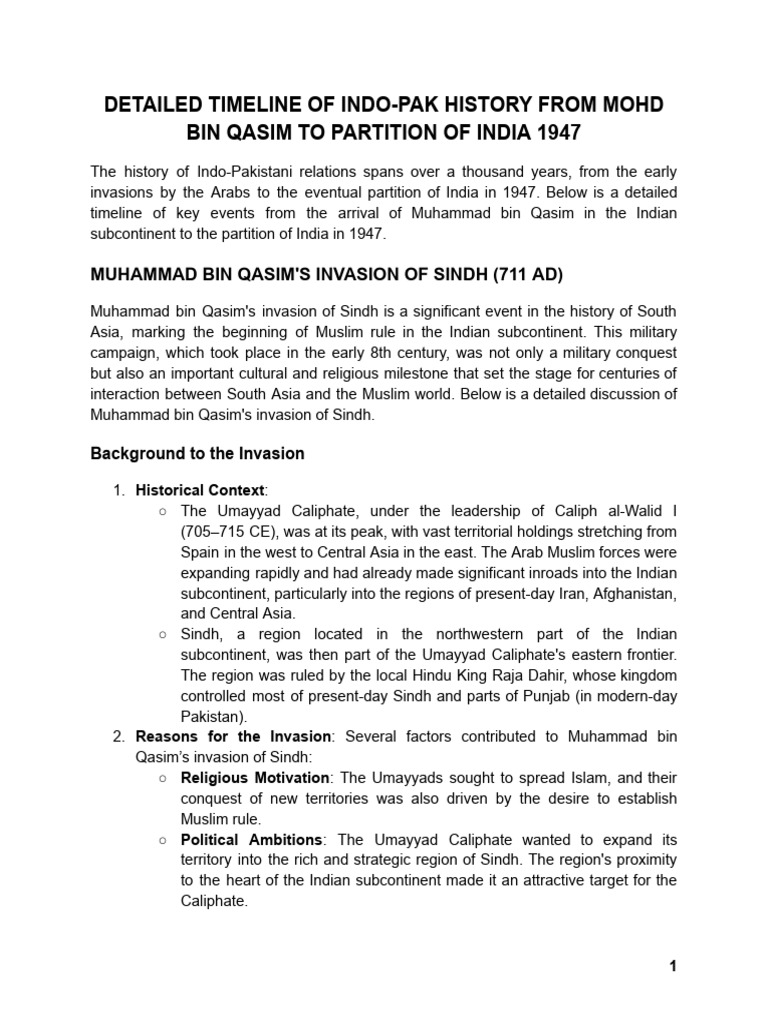 Detailed Timeline of Indo-Pak History (711-1947 CE) | PDF | Mughal ...