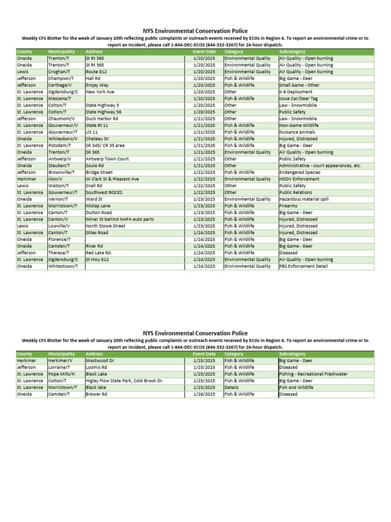 DEC Region 6 Police Activity Jan. 20 - 26, 2025 | PDF | Natural ...