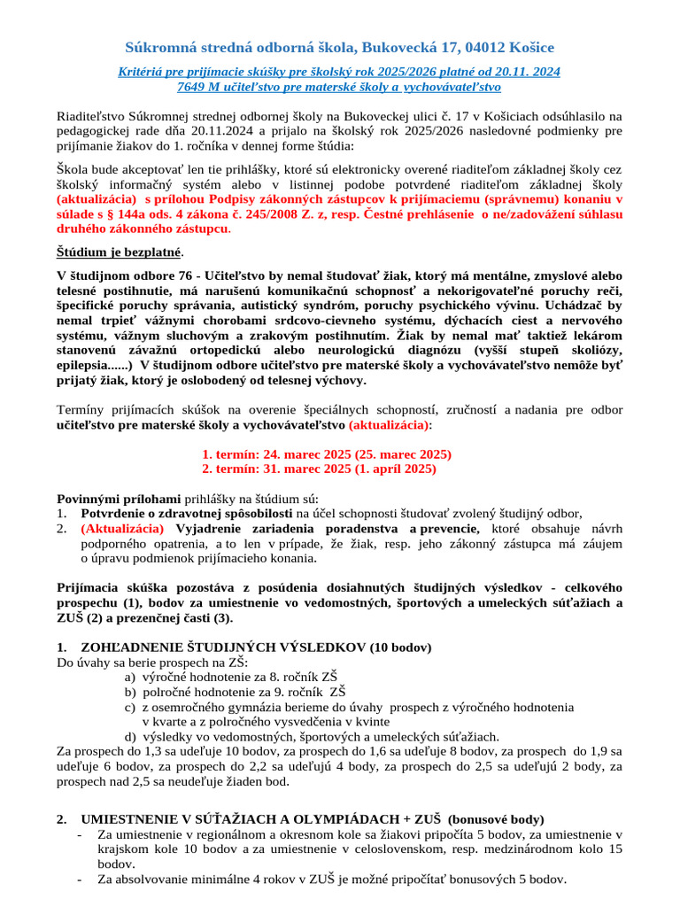 Aktualizovane - Kriteria Na PS MSaV 2025-26 3 | PDF